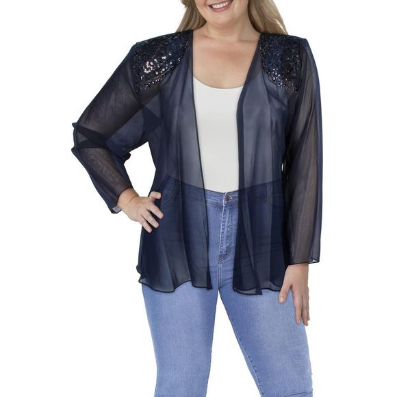 SLNY | Jackets & Coats | Slny Womens Navy Sequined Sheer Open Front ...